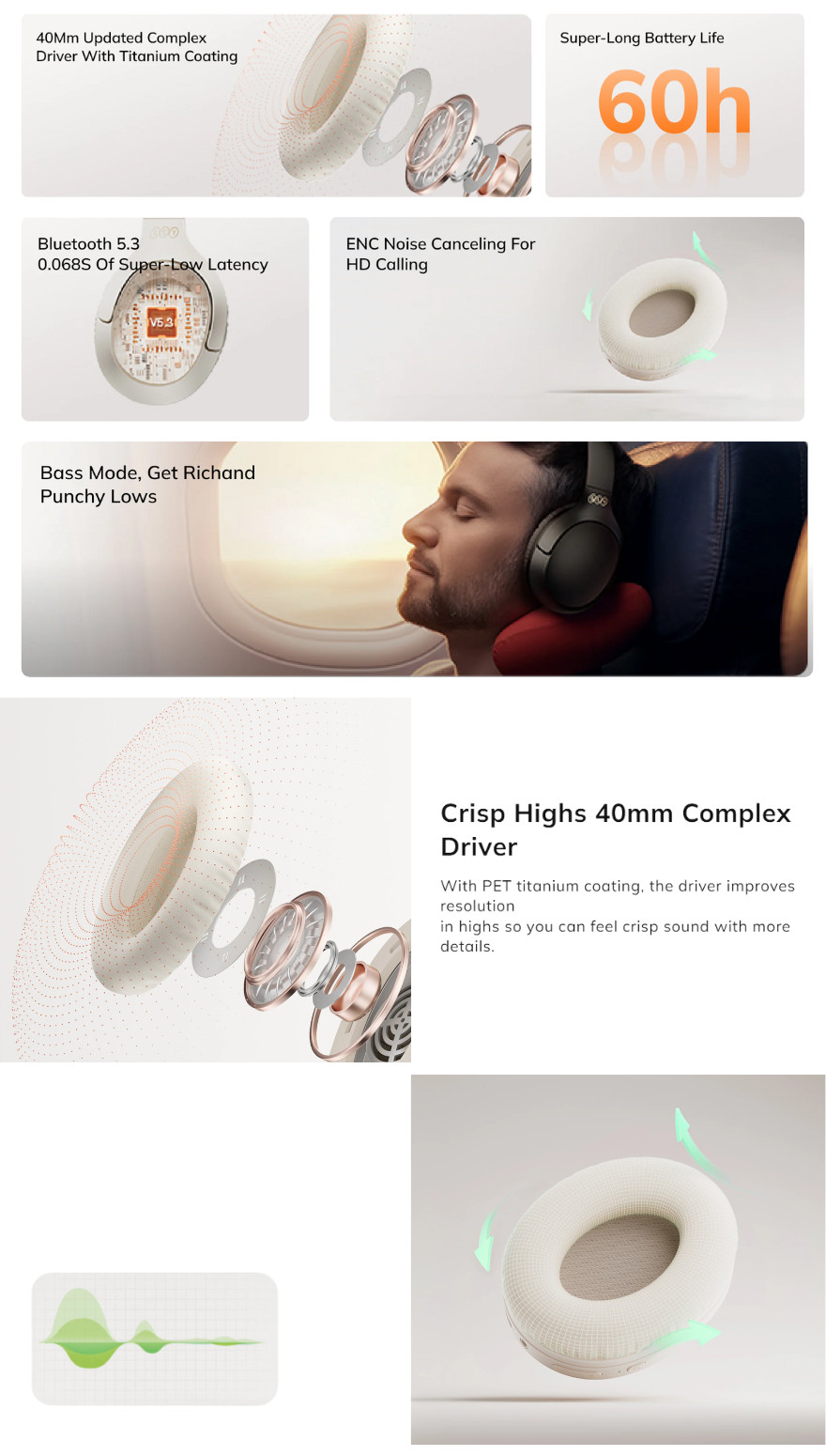 QCY H2 Pro, Wireless Bluetooth Headphone: 40mm Driver, 70H Battery ...