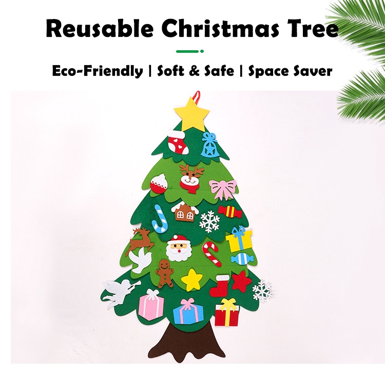 DIY Felt Christmas Tree with Detachable Ornaments on Velcro, LED Lights ...