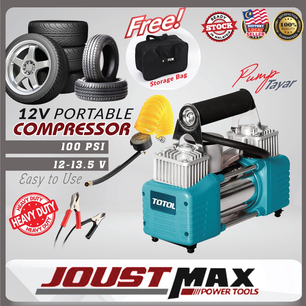12V Portable Compressor Heavy Duty Emergency Tyre Inflator Pam Angin ...