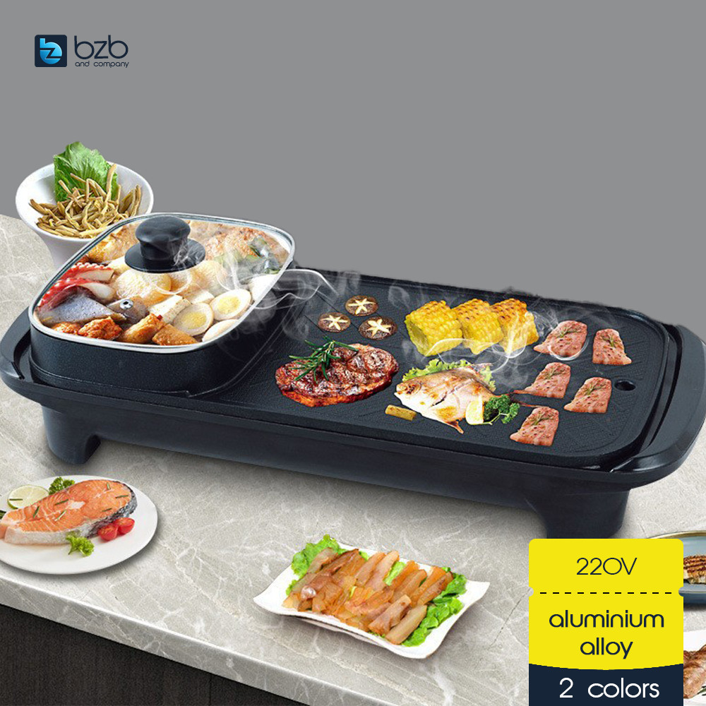 Electric 2 In 1 BBQ Grill Steamboat Pot Non Stick Coating Grilled Pan ...