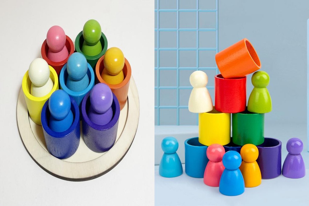 Color Sorting Activity Game Wooden Color Sorting Cup Set Educational ...