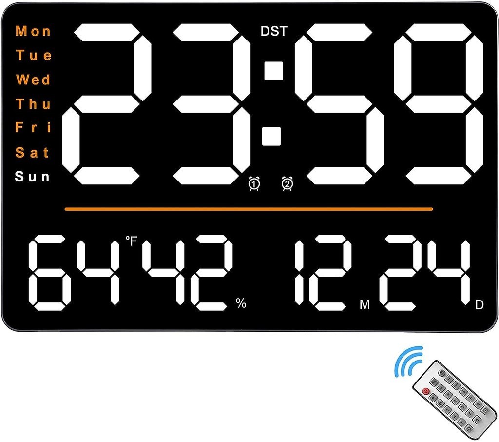 Rectangle LED Screen Alarm Clock Temperature Humidity Week Date Digital Display Wall Clock ...