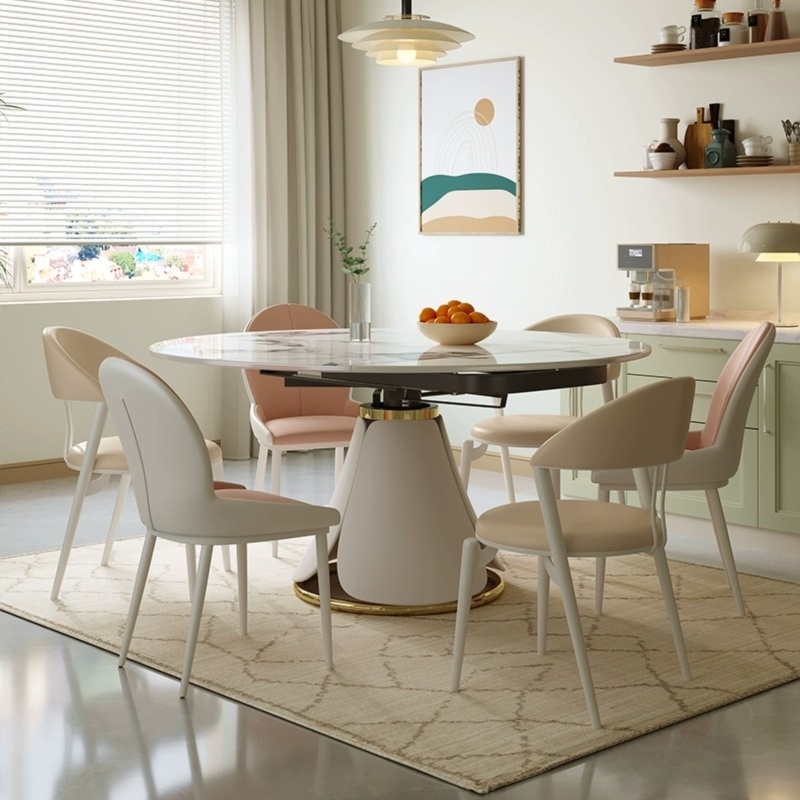 【Pre-order】Cream style slate dining table simple modern round table ...