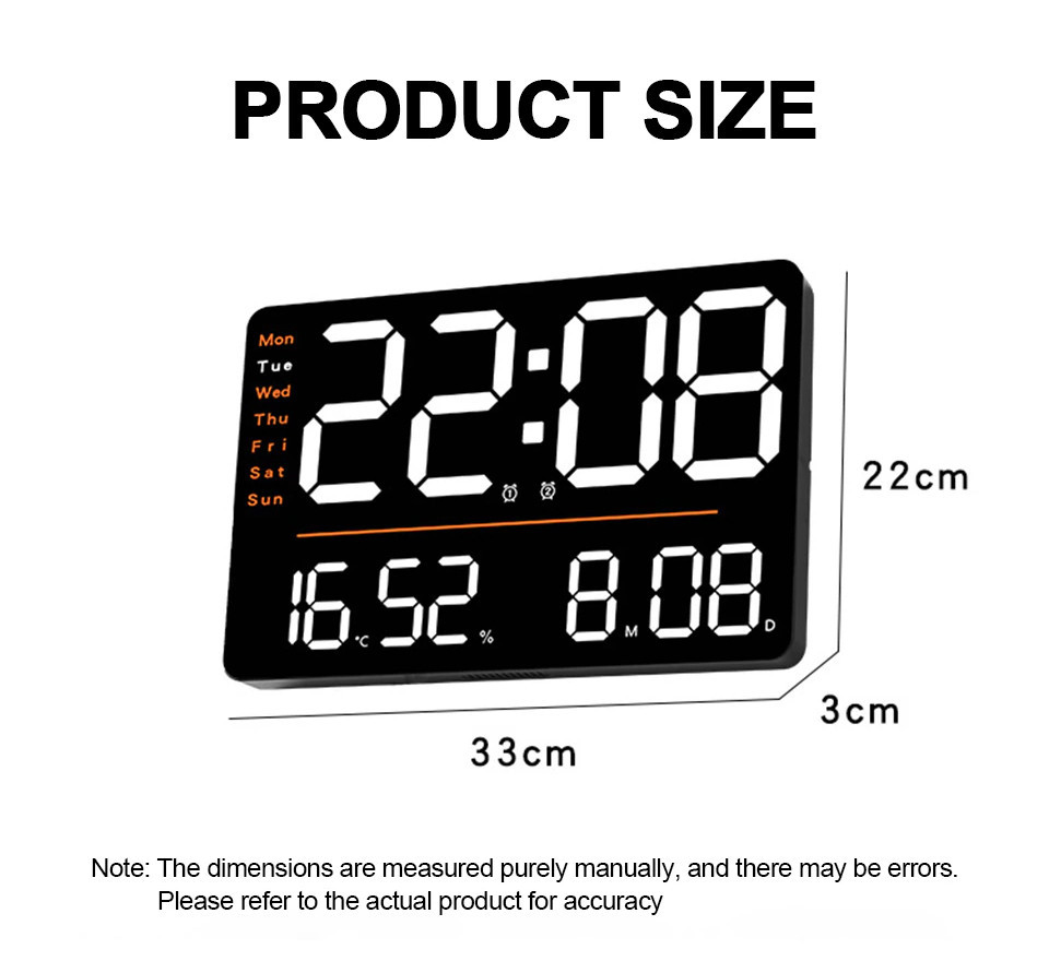 Rectangle LED Screen Alarm Clock Temperature Humidity Week Date Digital Display Wall Clock ...