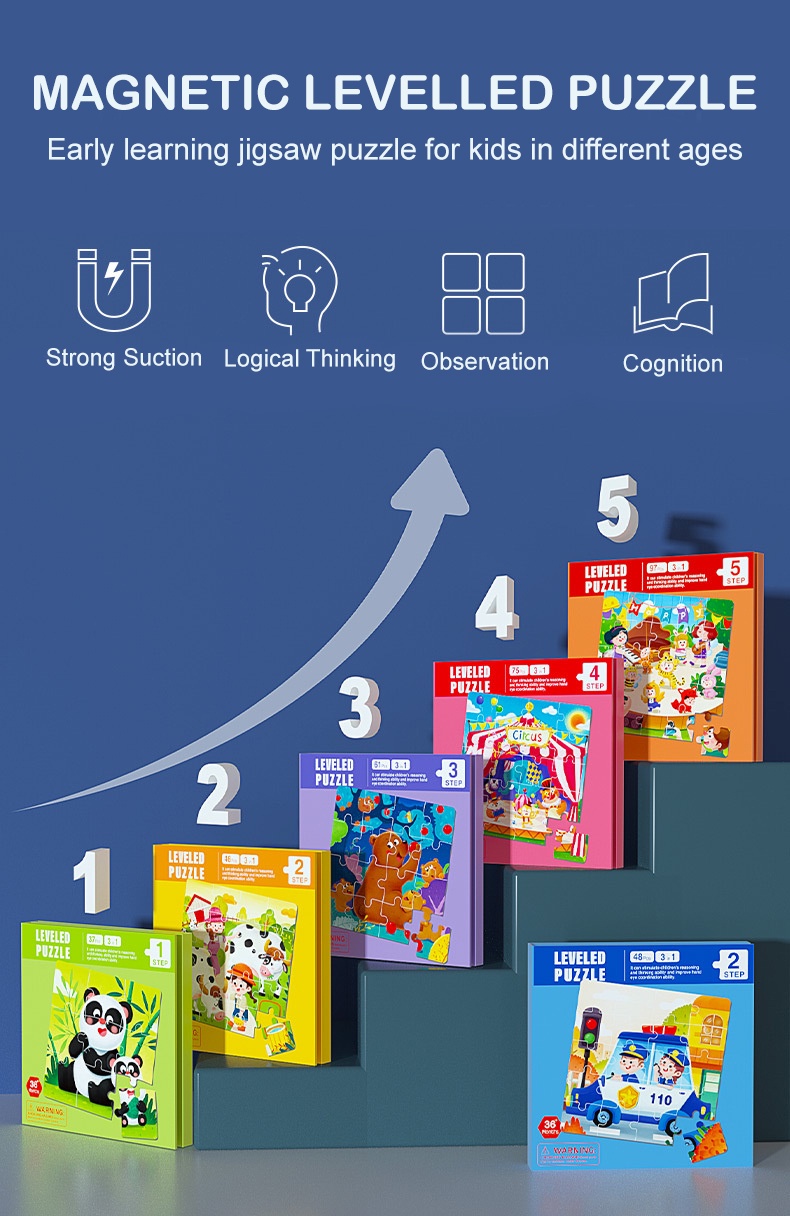 Magnetic Levelled Jigsaw puzzle for kids. Educational toys theme ladder jigsaw. Preschool ...