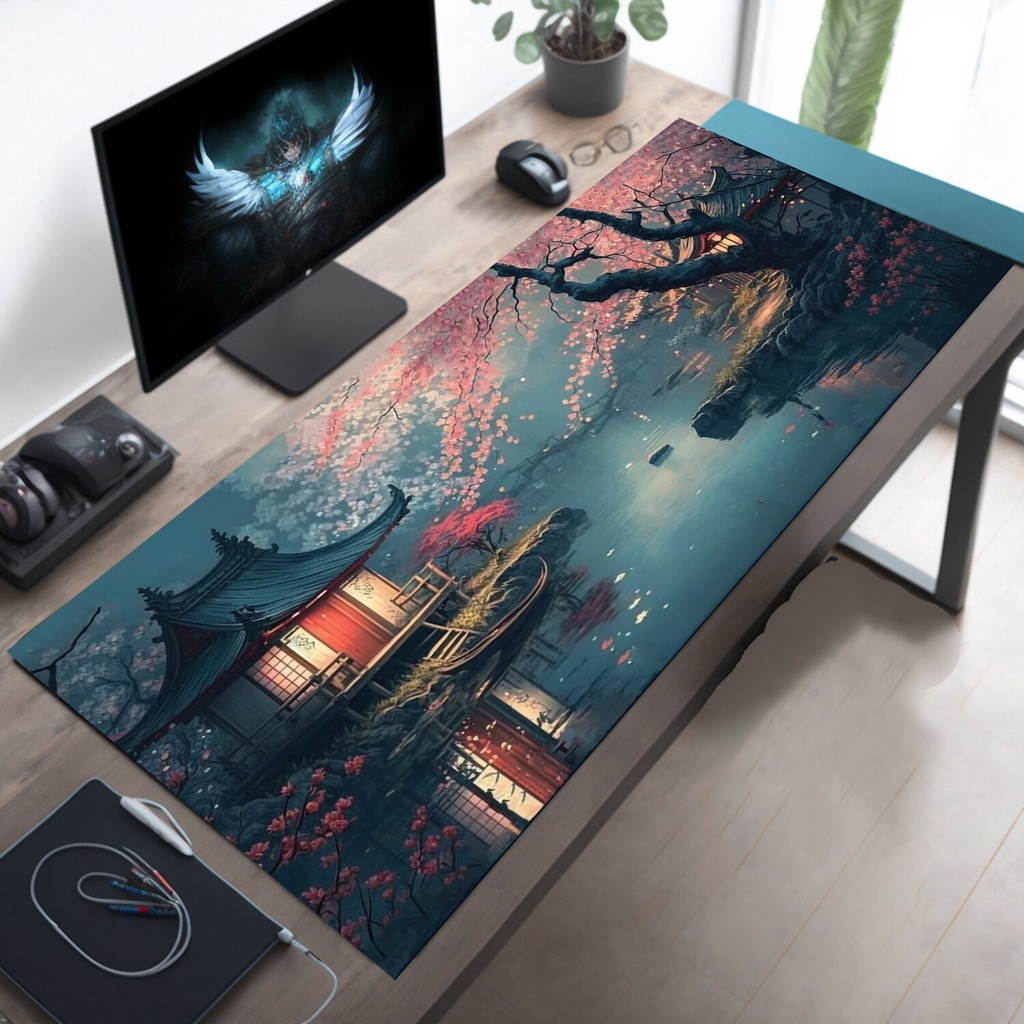 Enchanted Sakura Garden Desk Mat, Japanese Garden Mouse Pad, Cherry ...