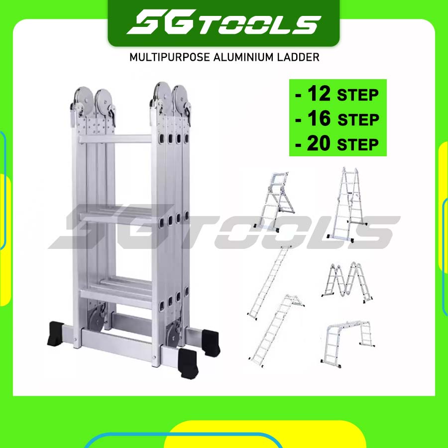 MULTIPURPOSE ALUMINIUM LADDER (HEAVY DUTY) 12 16 20 STEP/ FOLDING ...