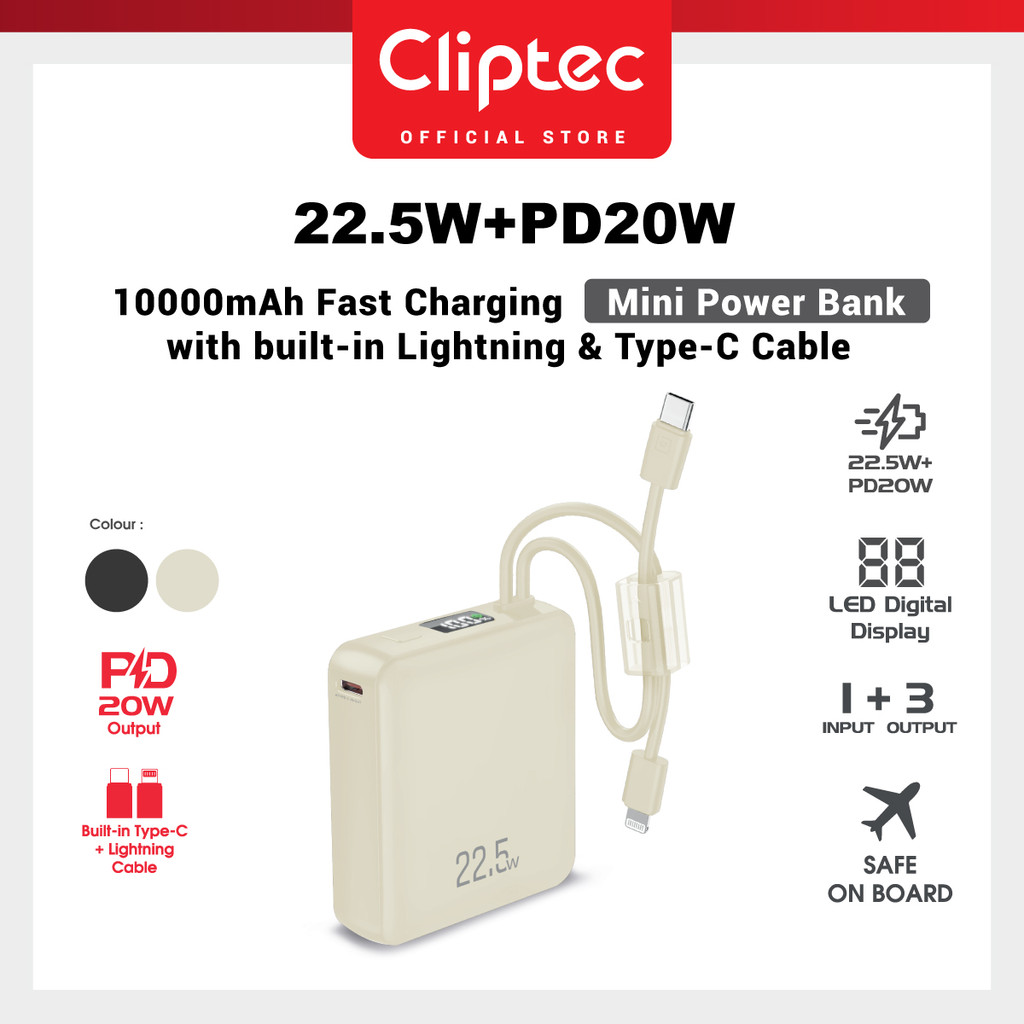 Cliptec MPB238 10000mAh 22.5W+PD20W Fast Charging Mini Power Bank with ...