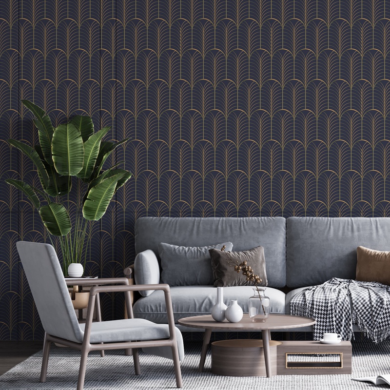 Retro Wallpaper Dark Blue Metal Arch Classic Living Room Kitchen Wall ...