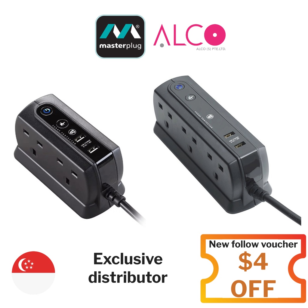 Masterplug SRGDU, Surge USB Compact Extension Lead - 4/6 Sockets with ...