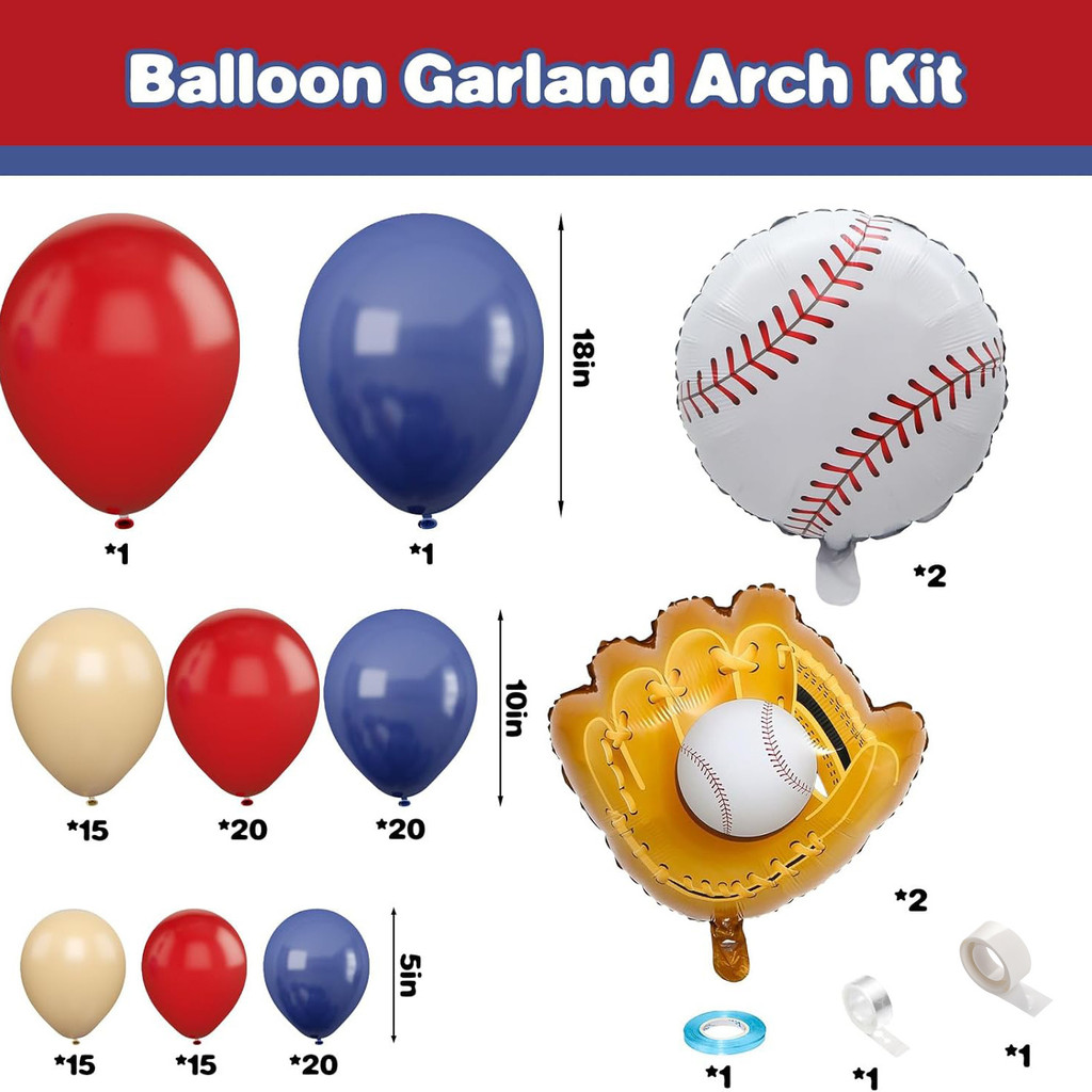 Baseball Balloon Set Blue Red Skin Tone Baseball Gloves Birthday Party ...