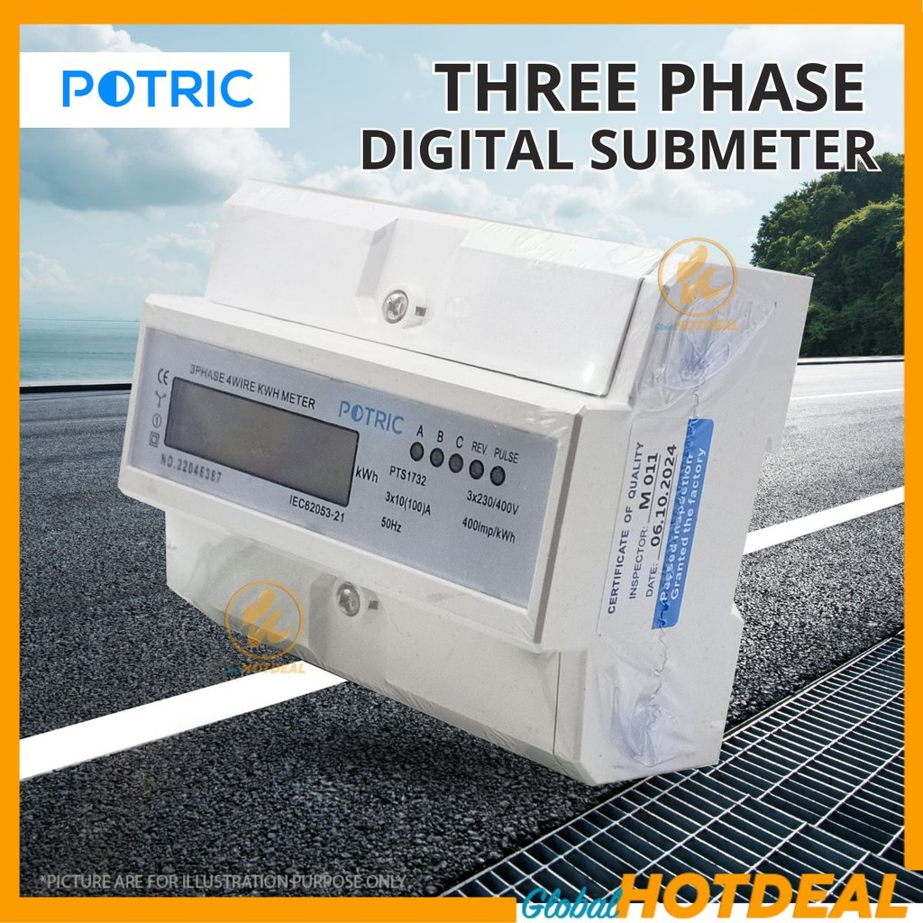 POTRIC Three Phase Kilowatt Hour Meter Rail Type PTS Series 3Phase ...