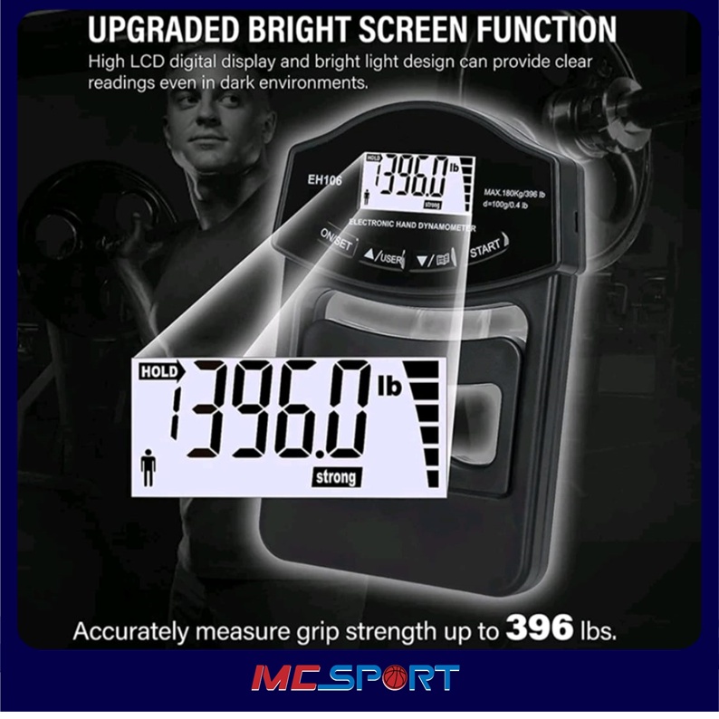 MCSPORT Grip Strength Tester 396Lbs180Kg Digital Hand Dynamometer Grip ...
