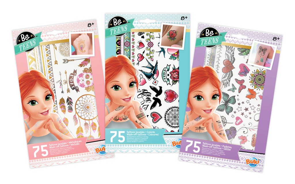 Buki France 75 Wash-Off Tattoos Assortment (Kids DIY Art & Craft Kit ...