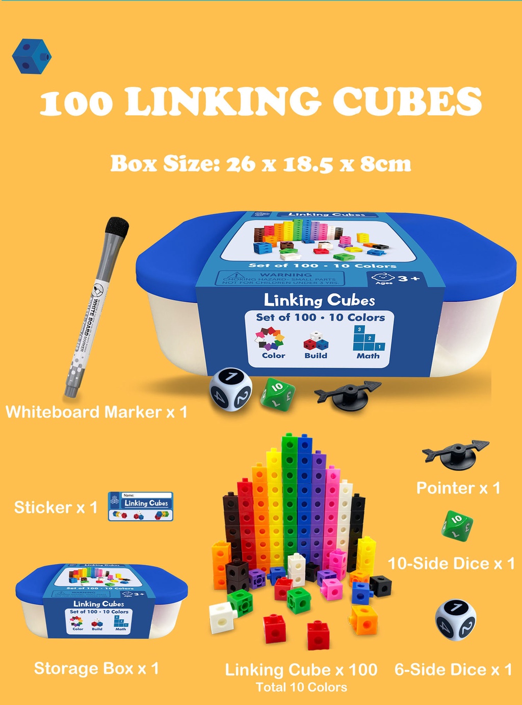 【Early Education】100pcs Linking Math Cube Set, Number blocks,Color ...