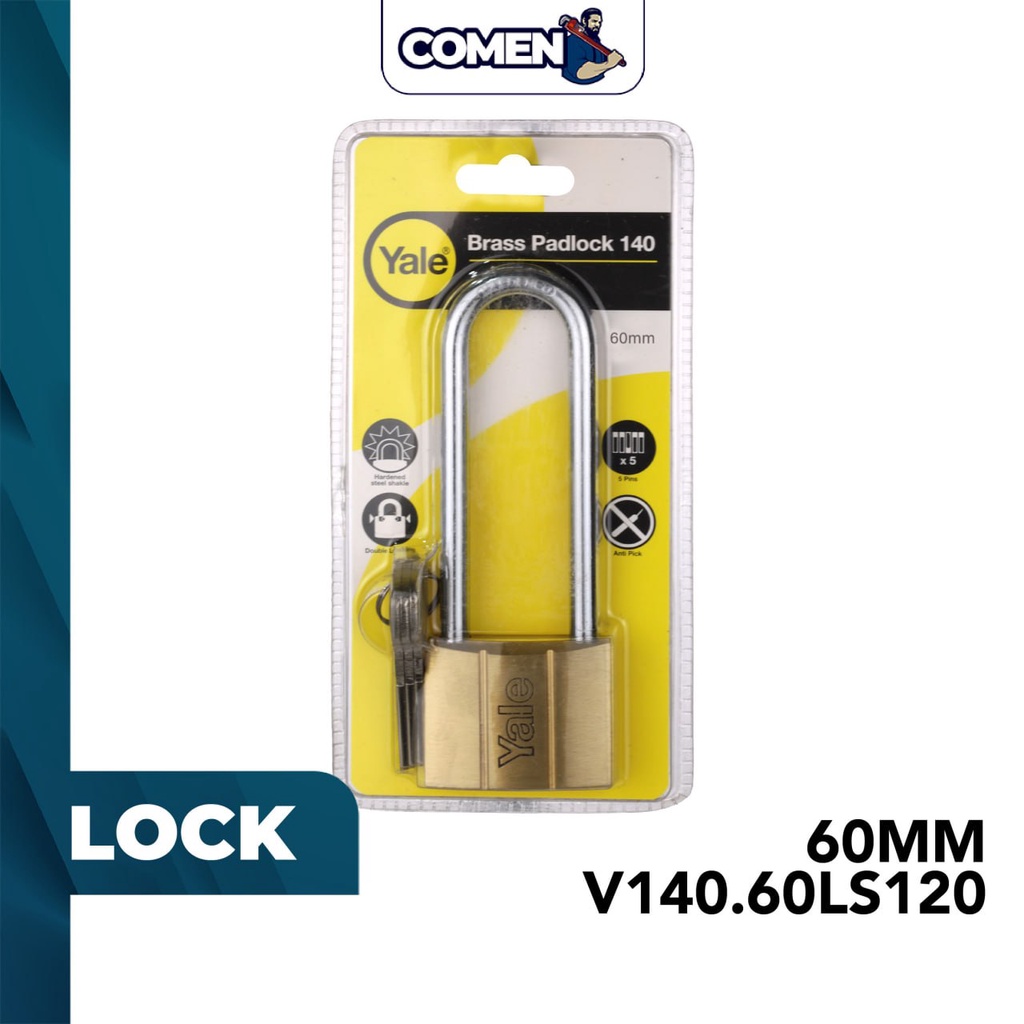 Yale Heavy Duty Long Shackle Solid Brass Padlock V140-60LS120 (60mm ...