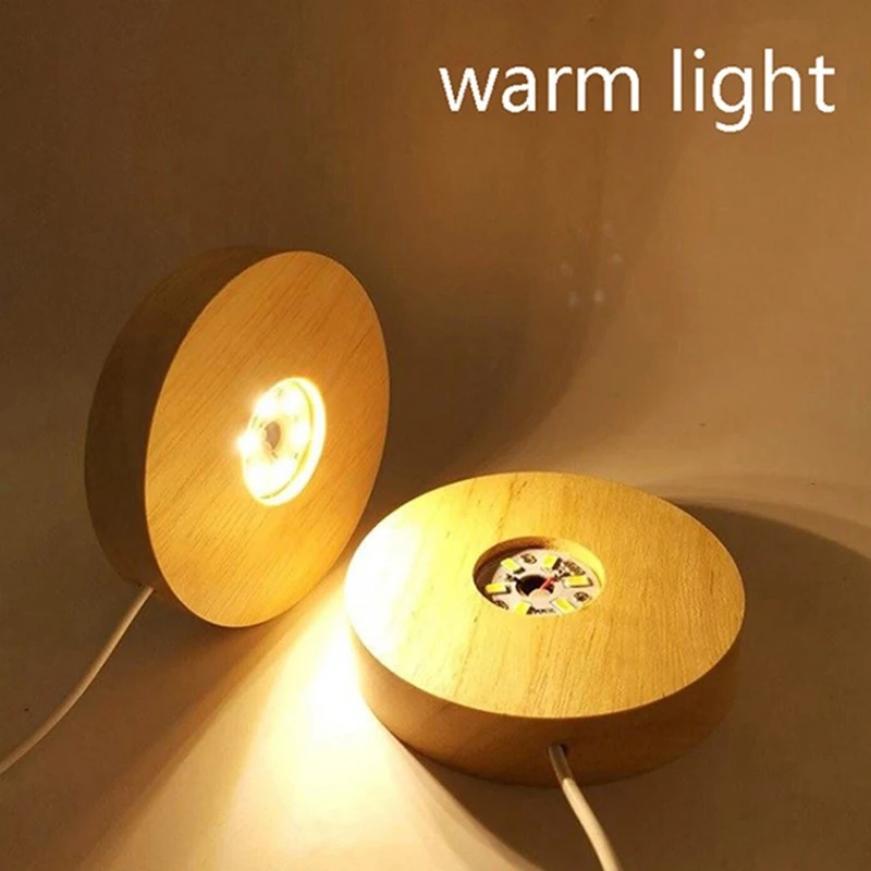 DIY Round Wooden LED Night Light Dispaly Base / Luminous Lamp Holder ...