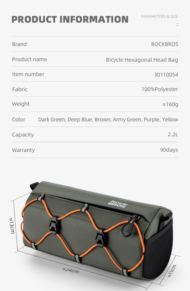 ROCKBROS Bicycle Front Bag Bike Handlebar Bag 2.2L Large Capacity ...