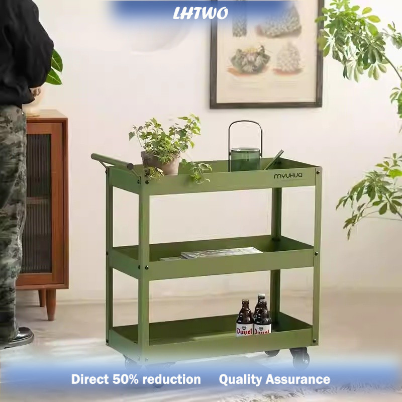 Movable Trolley Cart With Wheels Green Wrought Iron Storage Trolley ...