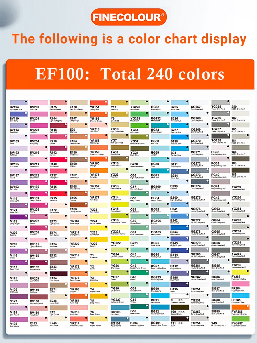 1pc Angel Mark FINECOLOUR EF100 240Color Art Specific Markers Set Dual ...