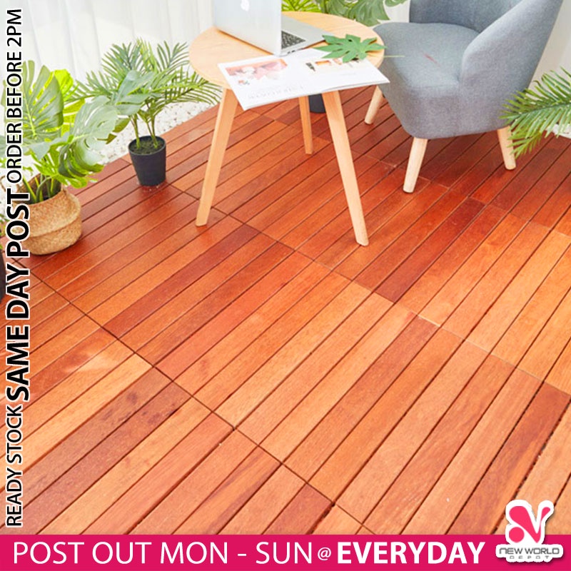 ANTI CORROSION 》 Wood Floor Deck Tiles Interlocking Decking Solid Wooden Mat DIY Outdoor ...