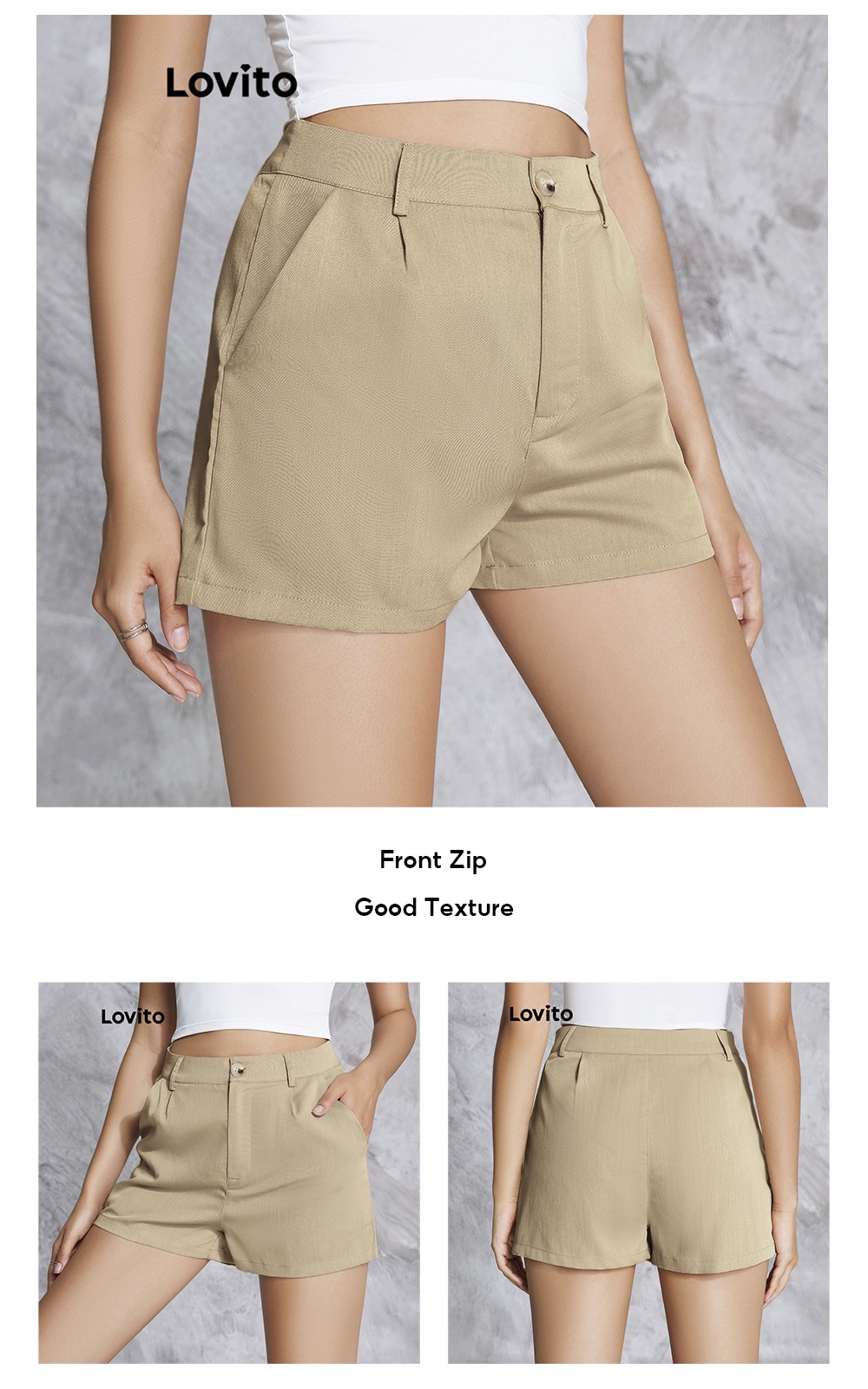 Lovito Casual Plain Pocket Button Shorts for Women LBE02005 (Apricot ...