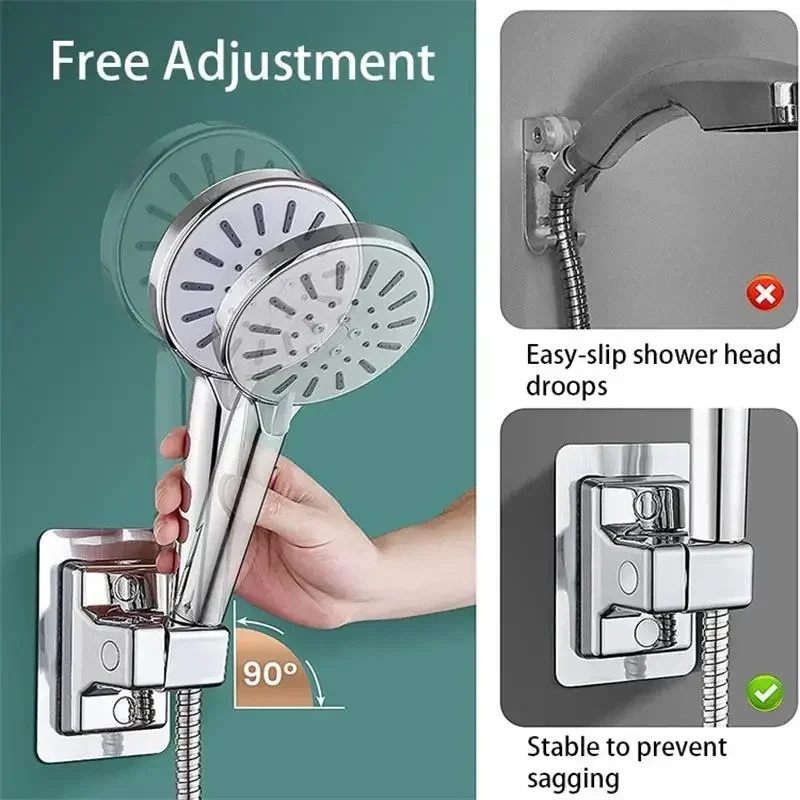 Adjustable Shower Head Rack - Bathroom Nozzle Fixed Base - Chrome ...