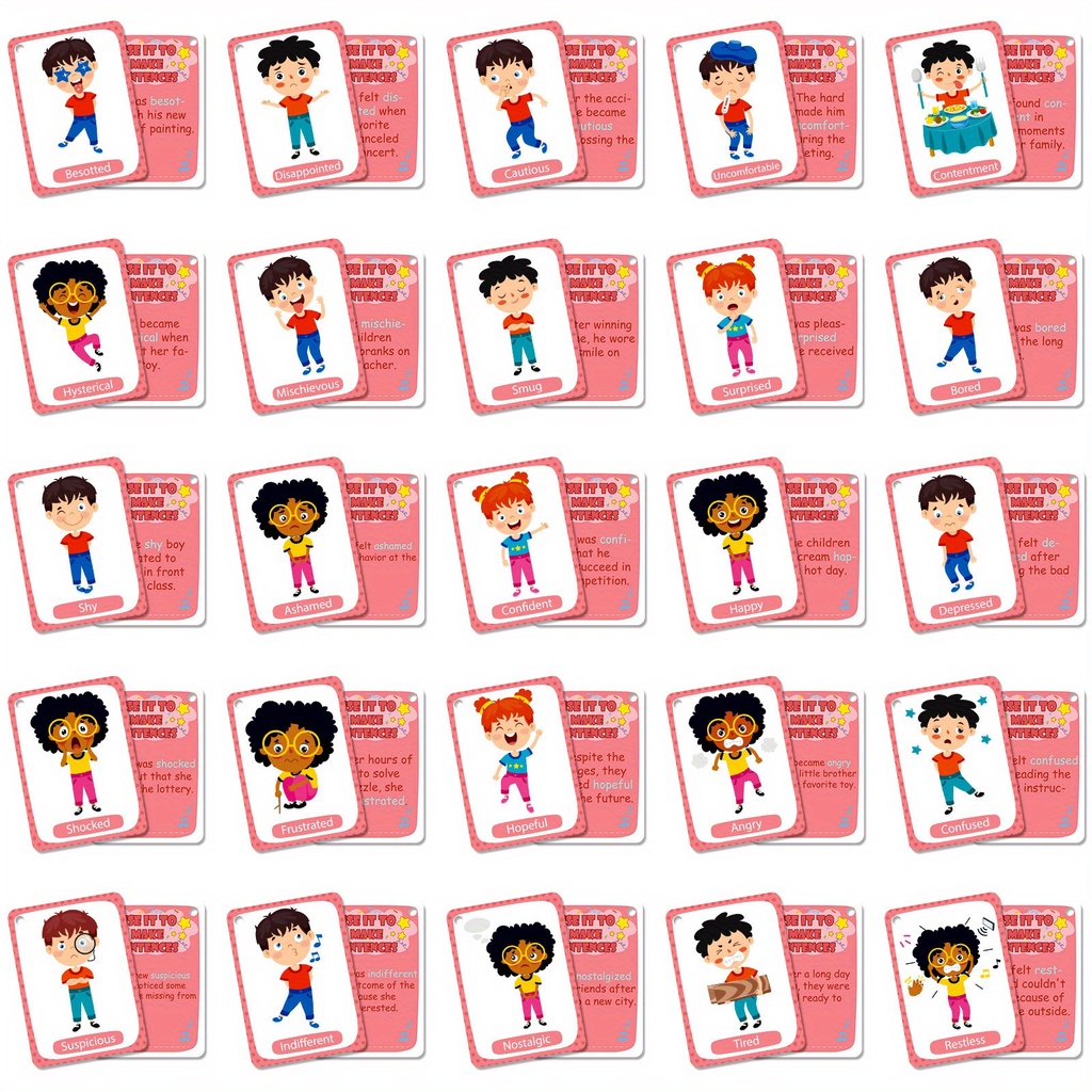49 Cards Kids Learning Feelings English Words Educational Flashcards ...
