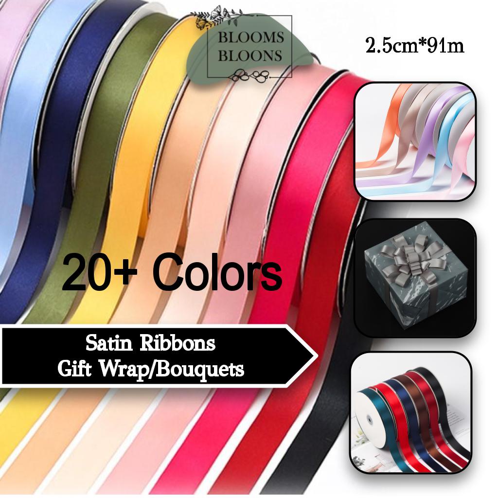 [SG] 2.5cm*91m Satin Ribbon Double Sided Flower Ribbon Gift Wrapping ...