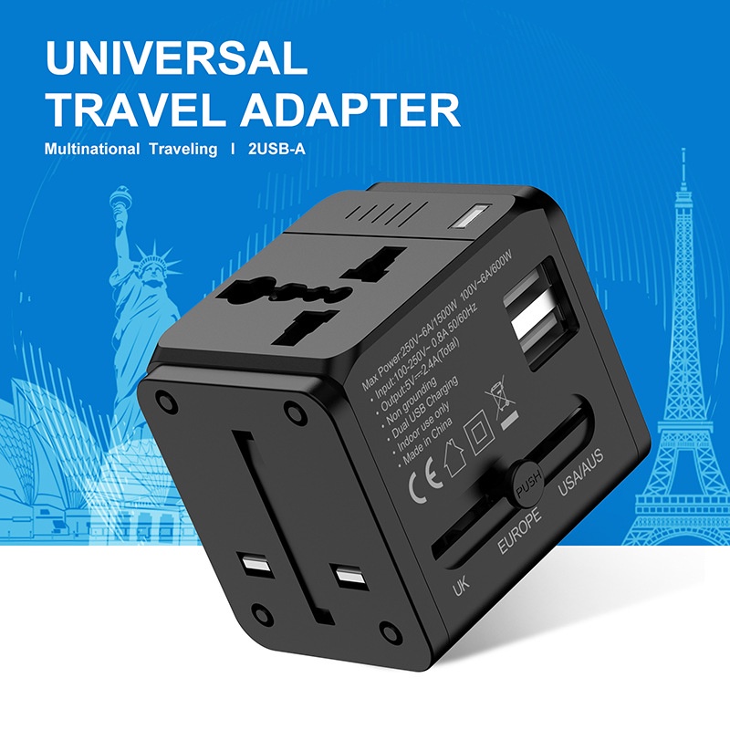 Global Multifunctional Travel Conversion Plug and Socket 2.4A Current Dual USB Interface ...