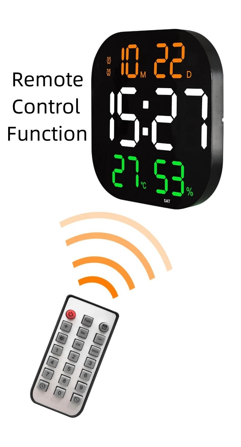 Digital Large Wall Clock Temp Humidity Remote Control Automatic Light ...