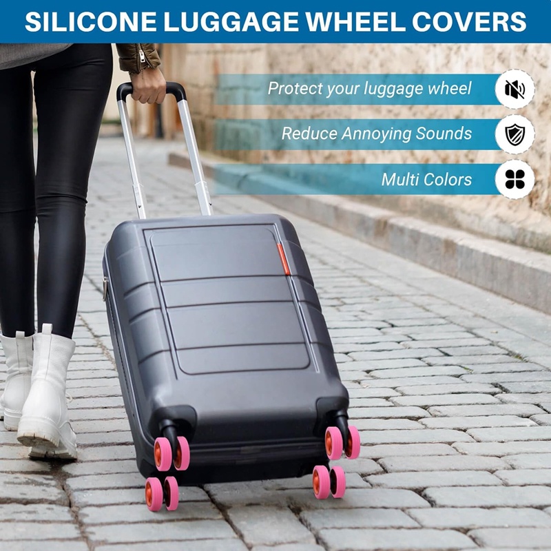 8pcs/set Anti-wear Luggage Wheels Protector Cover Elastic Silicone ...