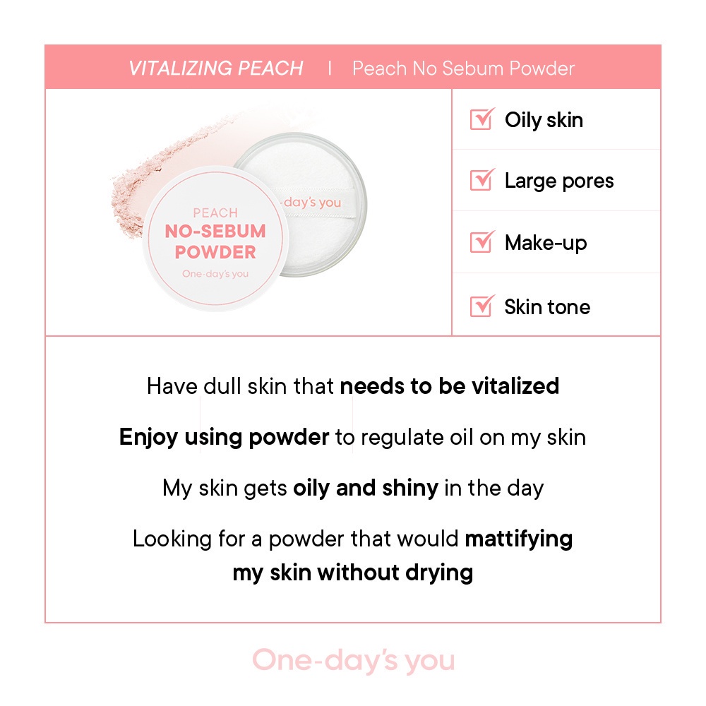 [ONE DAY'S YOU] Pore & Peach Sebum Control Korean Skincare Oil Control ...