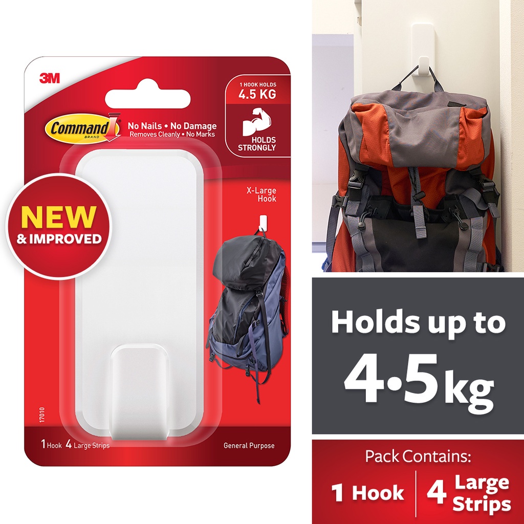 3M™ Command™ X-Large Hook, 17010-ES, No Surface Damage, Holds up to 4 ...