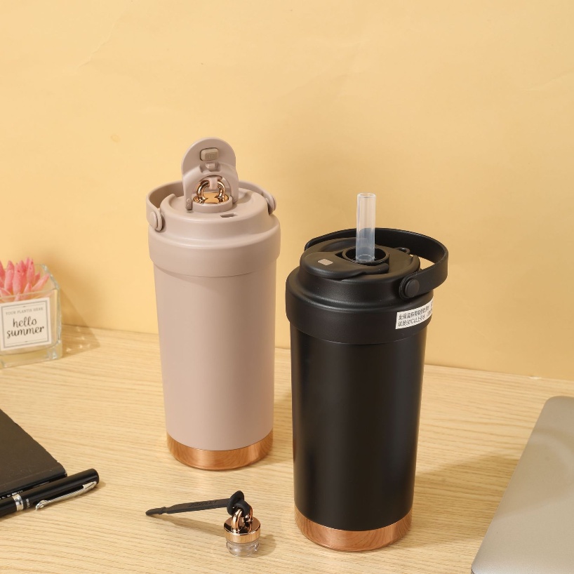 500ml Ceramic Liner Thermos Cup with Telescopic Straw 316 Stainless ...