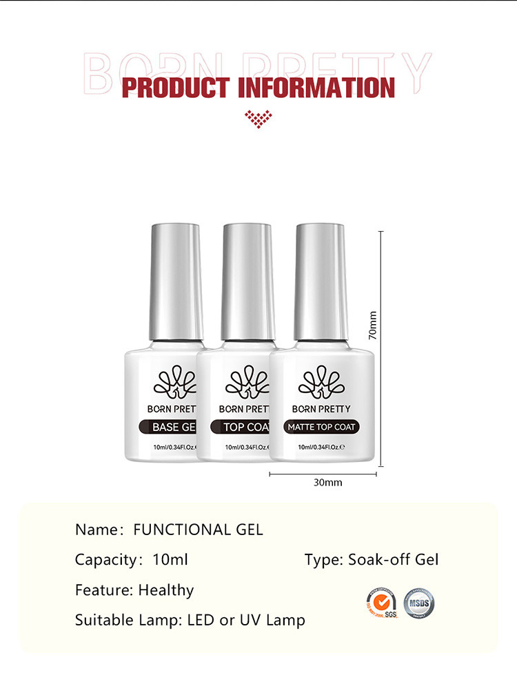 BORN PRETTY Super Top Coat Function Nail Gel Polish Base Gel Soak Off Nail Art Varnish 10ml ...