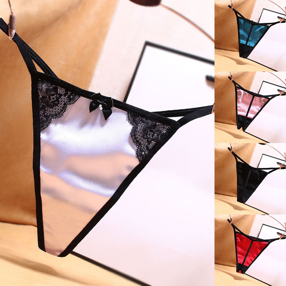 Ready Stock Women Sexy Satin Panties G String Thong Low Waist Pearl