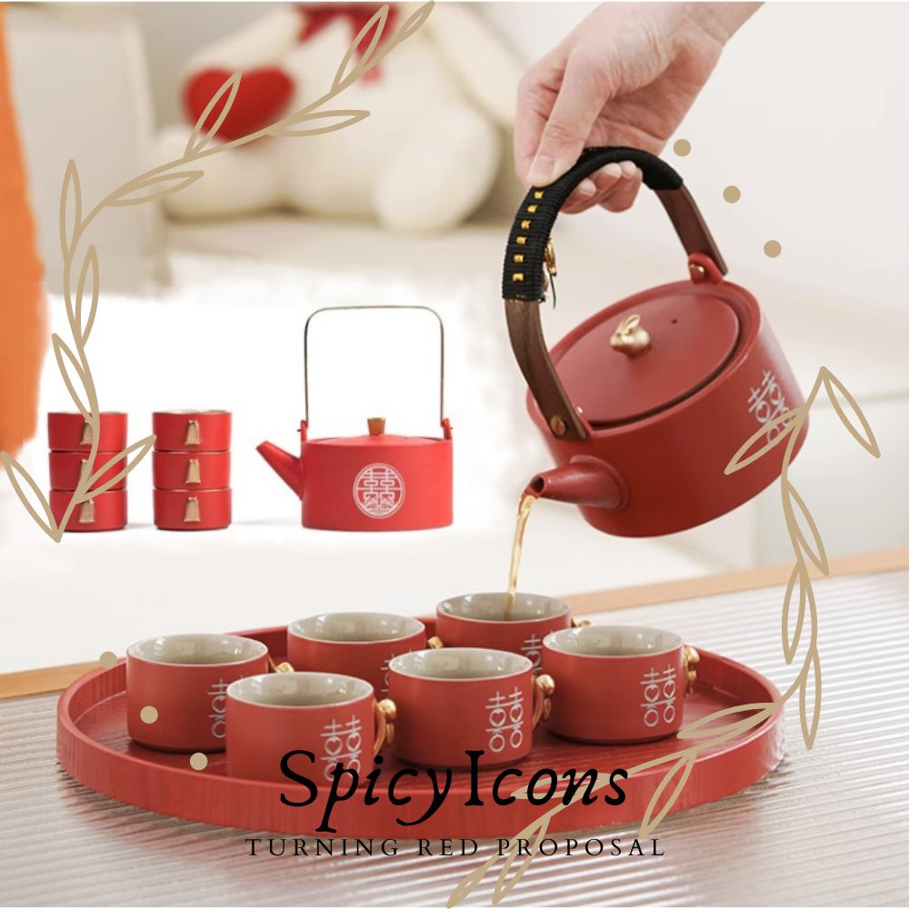 SpicyIcons Ceramic Teapot Red Wedding Matt Surface Tea Ceremony Set ...