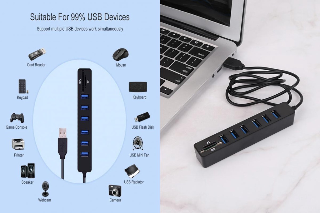 USB Hub with Long Cable 6 Ports Big Expansion Plug And Play Hot ...
