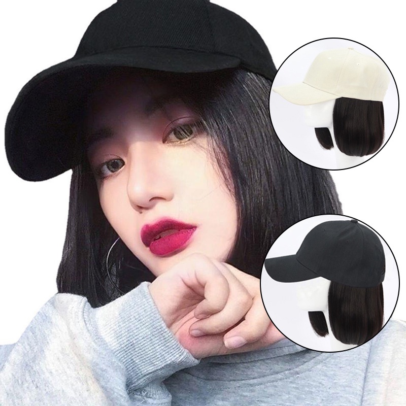 BoBo Hair Adjustable Women Hats Straight Hair Extensions With Black Cap ...