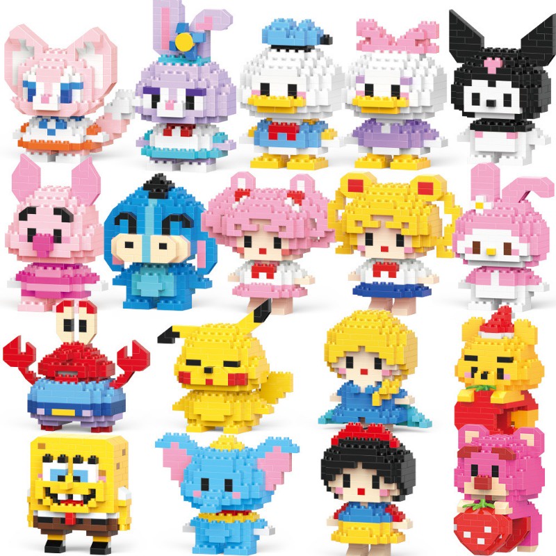 【60 Styles】DIY Mini Building Block SpongeBob Character Pooh Bear Model Nano Block Cartoon Toys ...