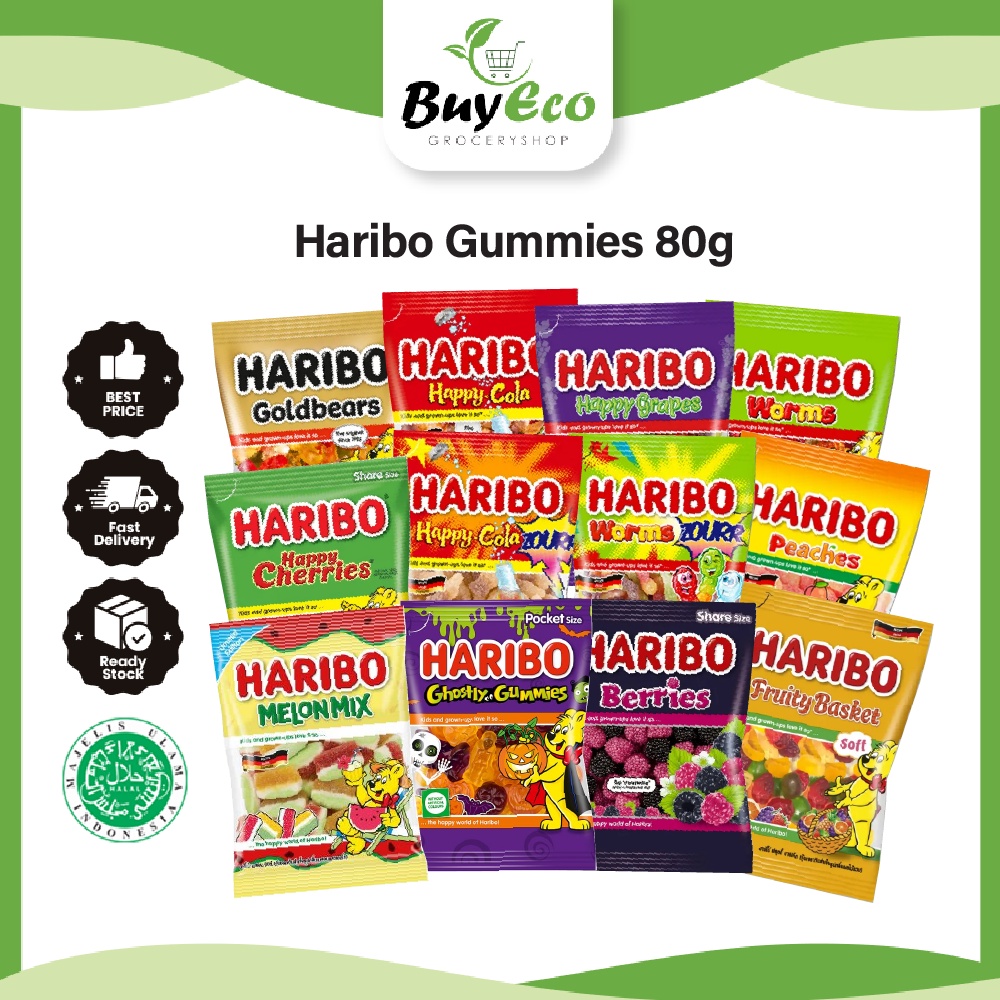 Haribo Gummy 80g [Halal] Gummy Candy Gummy Bear Snack Gula Gula ...