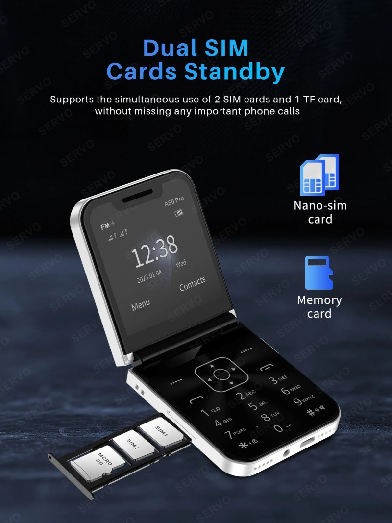 SERVO A50 Pro Flip Phone Dual SIM Card GSM Electric Torch Automatic ...