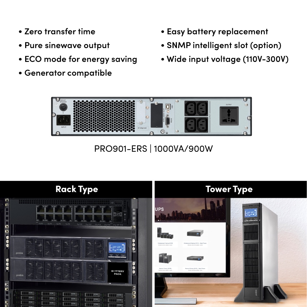 Prolink 1KVA 2KVA 3KVA Pure Sine Wave Rackmount Online Smart UPS with ...