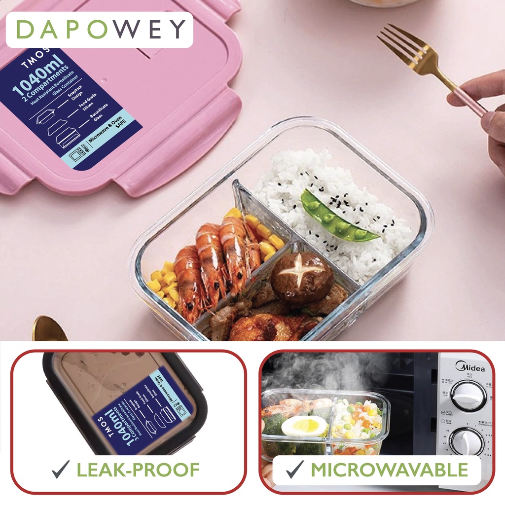 DW Airtight Microwave Borosilicate Glass Lunch Container Heat Resistant ...