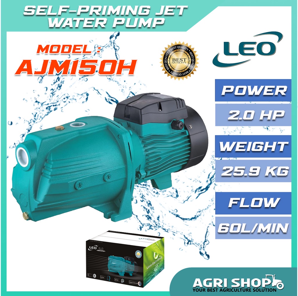 Agrishop LEO-AJM150H-SELF-PRIMING JET WATER PUMP (1.5kW/2HP) | Shopee ...