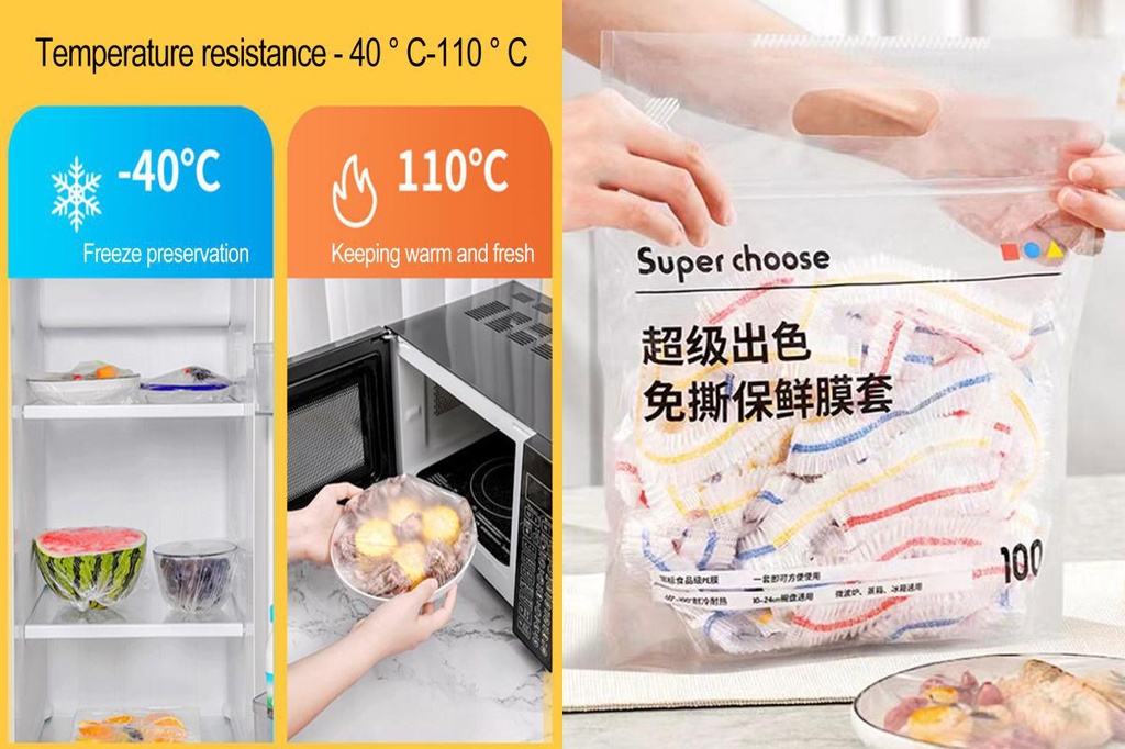 Popubear Plastic Wrap Set for Food Preservation Elastic Rim Adjustable ...