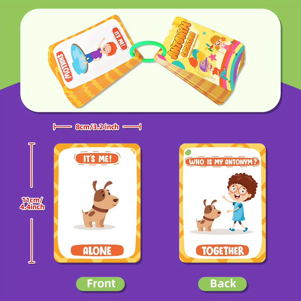 50 Cards Kids Learning Antonyms English Words Educational Flashcards ...