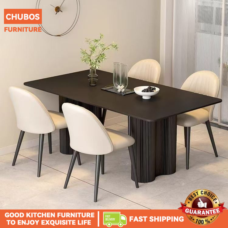 Pure Black Slate Dining Table New Italian High-end Rectangular Dining ...