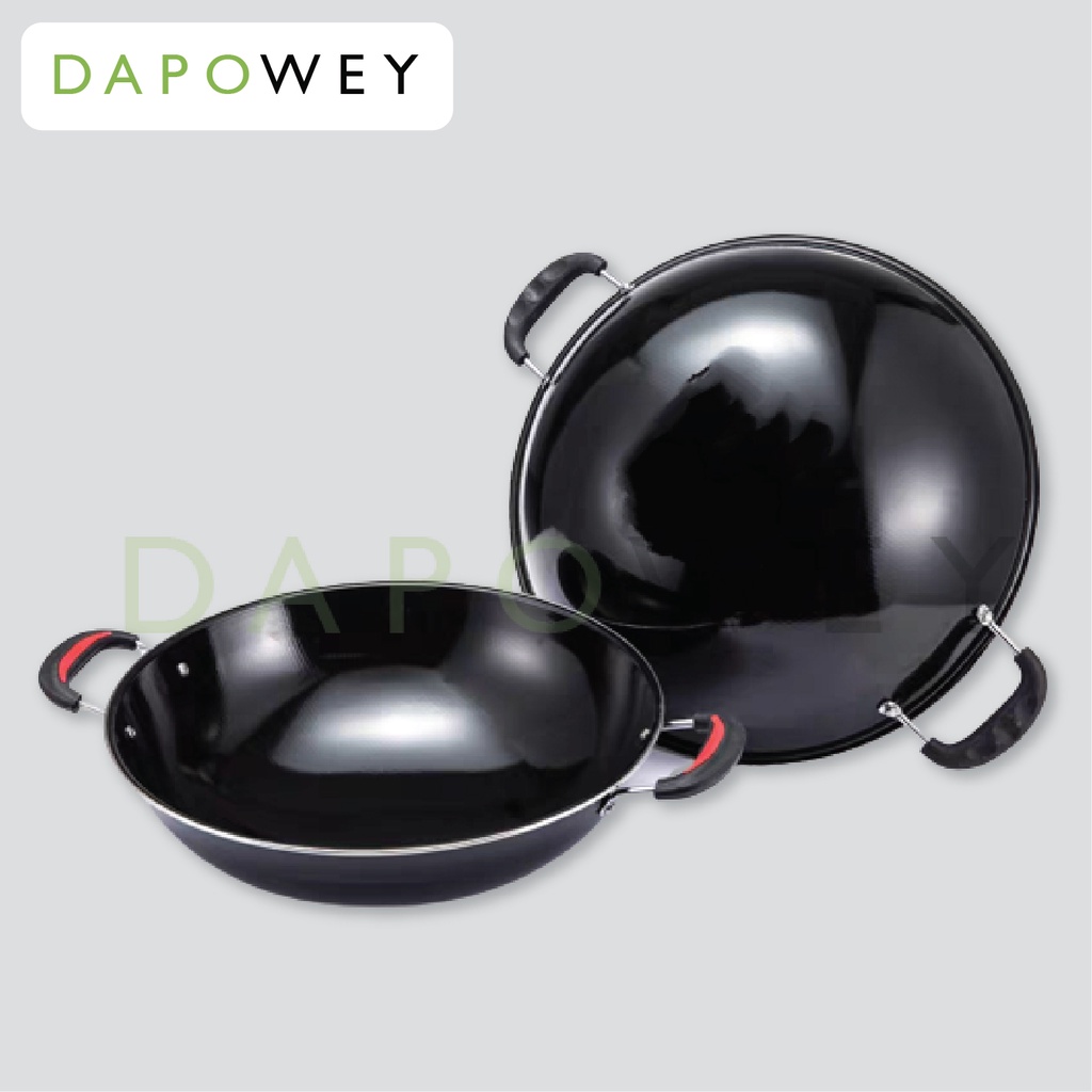 Dw Kuali Hitam KS-Red Two Ears Enamel Wok Favorite Iron Wok Black ...